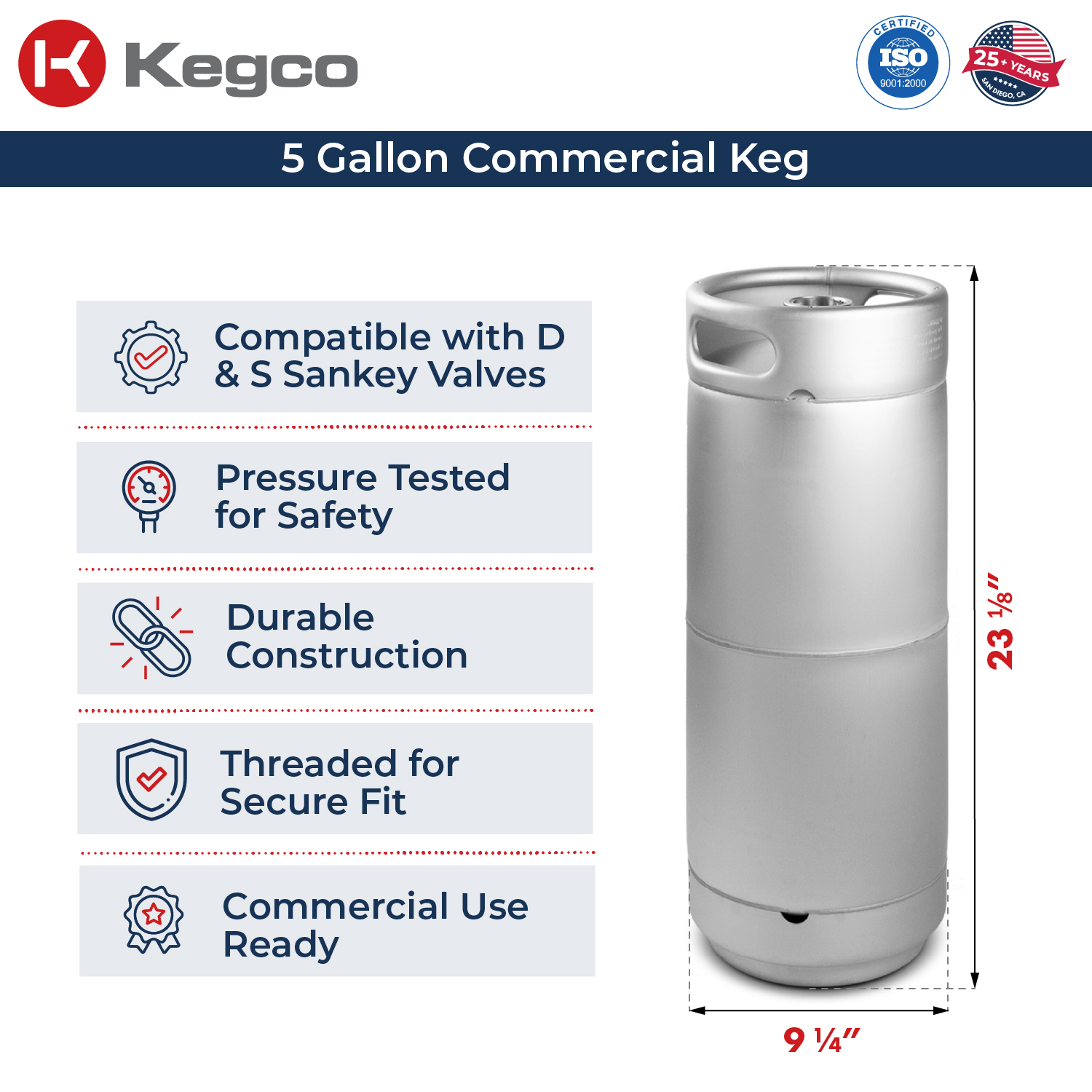 Kegco HS-K5G-DDI Keg - 5 Gallon Commercial Beer Kegs - Drop-In D System ...
