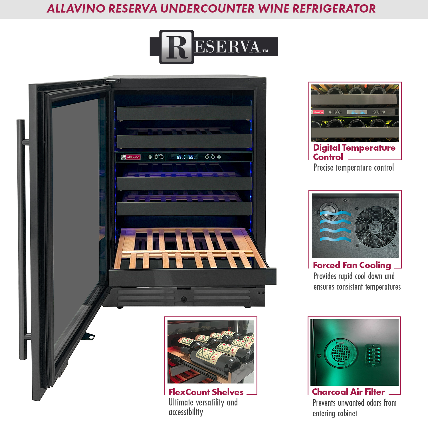 Allavino BDW5034D-2BSL Dual Zone Left Hinge Black Stainless Steel Wine ...