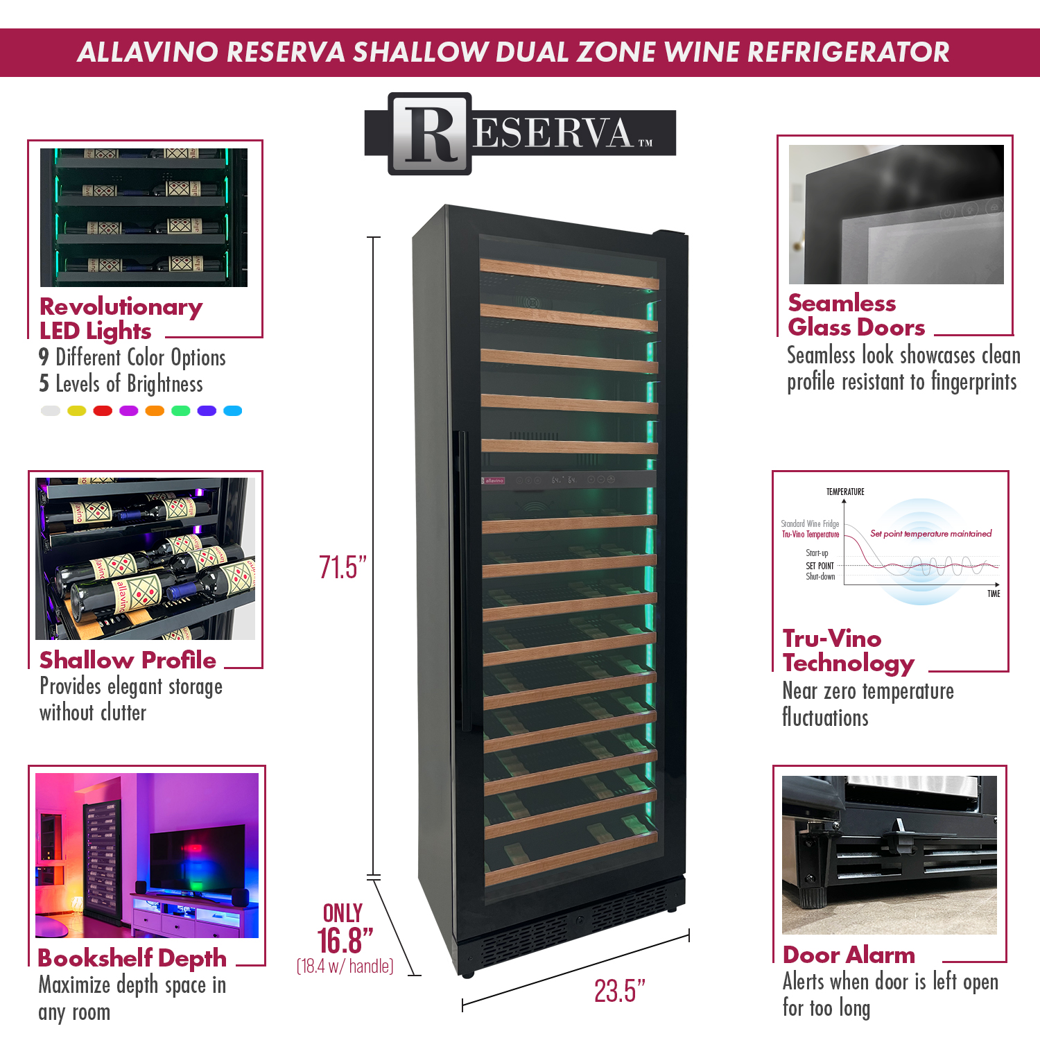 Allavino VSW6771D-2BR-WD Dual Zone Right Hinge Black Shallow Wine ...